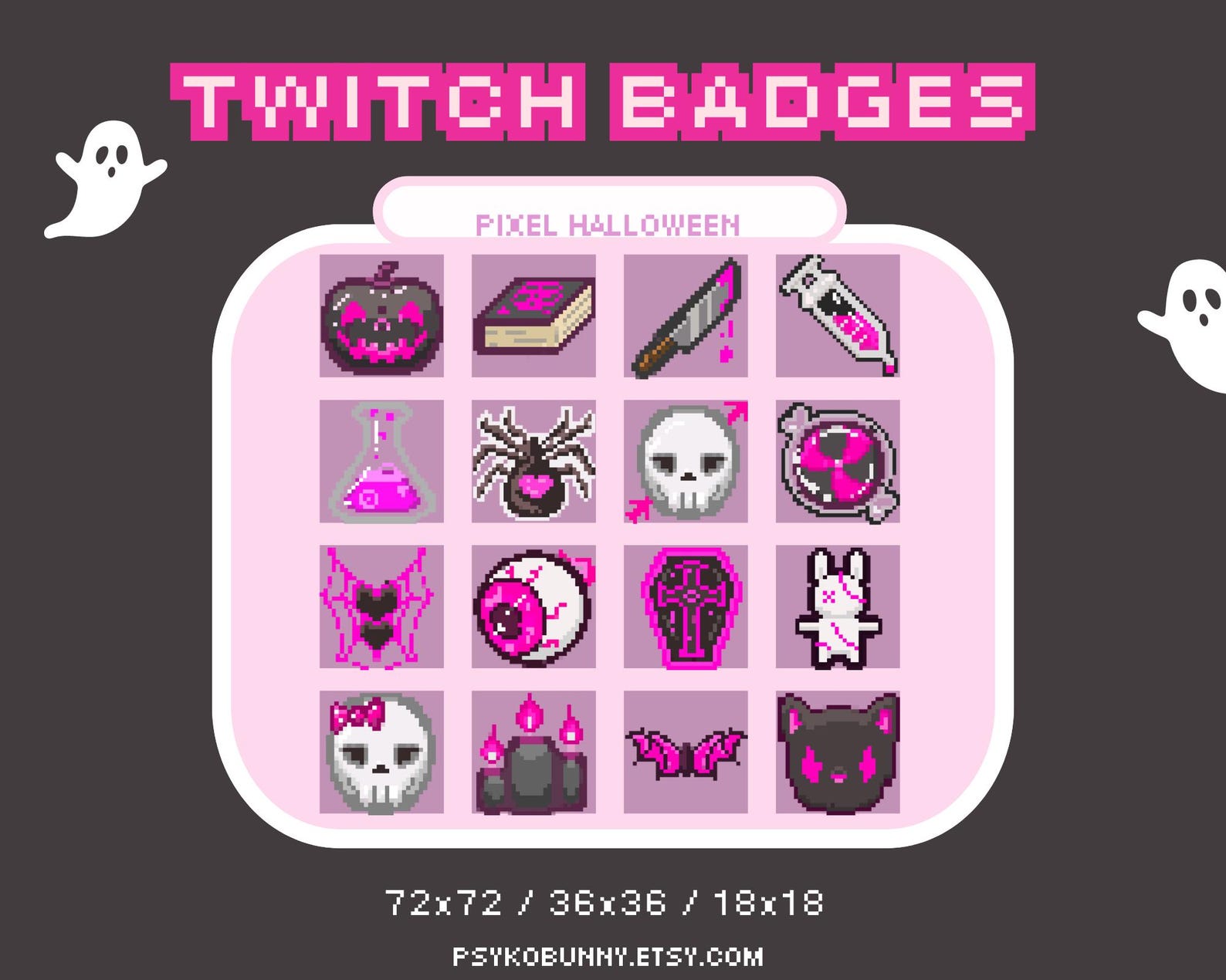 16x Pink Goth Girl Halloween Twitch Sub Badges Pack - Sub Rewards ...