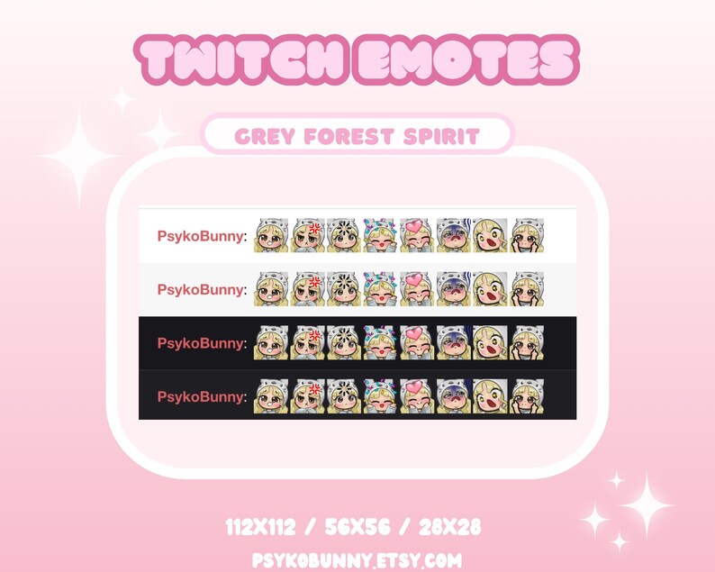 Chibi Girl Grey Forest Spirit Hat Twitch Emotes - Blonde Hair - Brown ...
