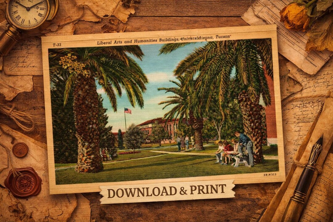 Vintage University of Arizona Tucson Postcard Back Printable 600 DPI ...