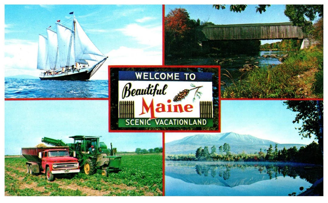 Vintage Chrome Postcard: Welcome to Maine Scenic Vacationland Sign - Etsy