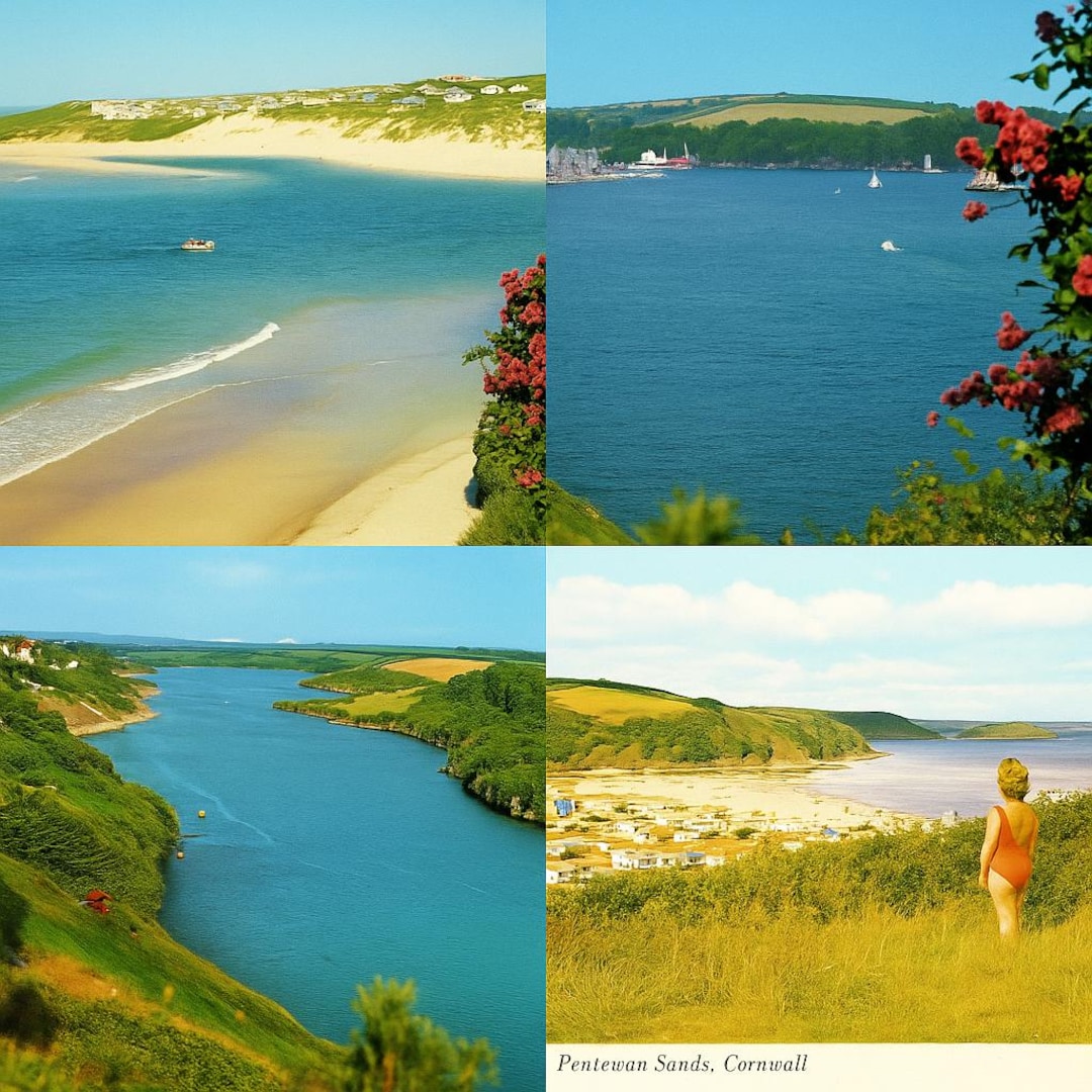 Vintage Cornwall Postcards Digital Bundle Beaches Harbors Cliffs Fowey ...