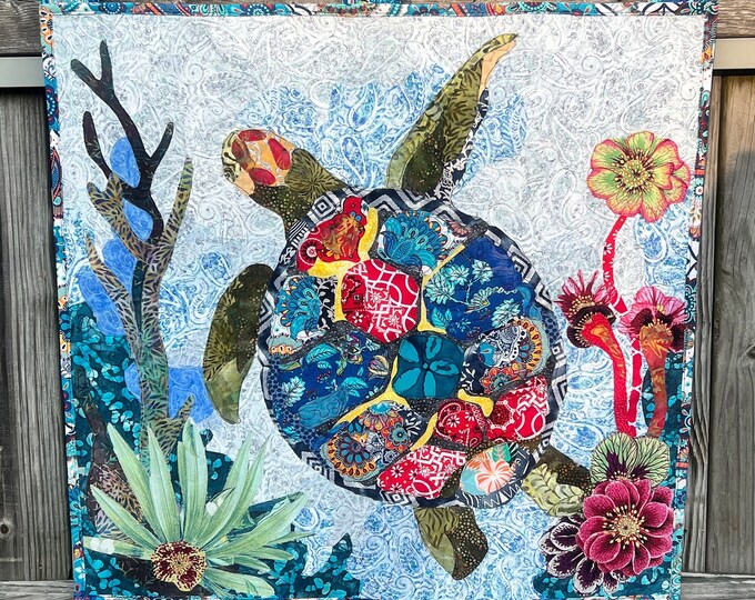 BOHO Sea Turtle, Quilted Collage Wall Hanging, Colorful, 28x30 Inches ...