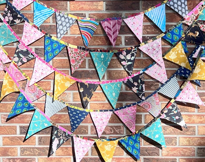 Colorful Cotton Bunting: Boho Party Garland, 10 Ft - Etsy