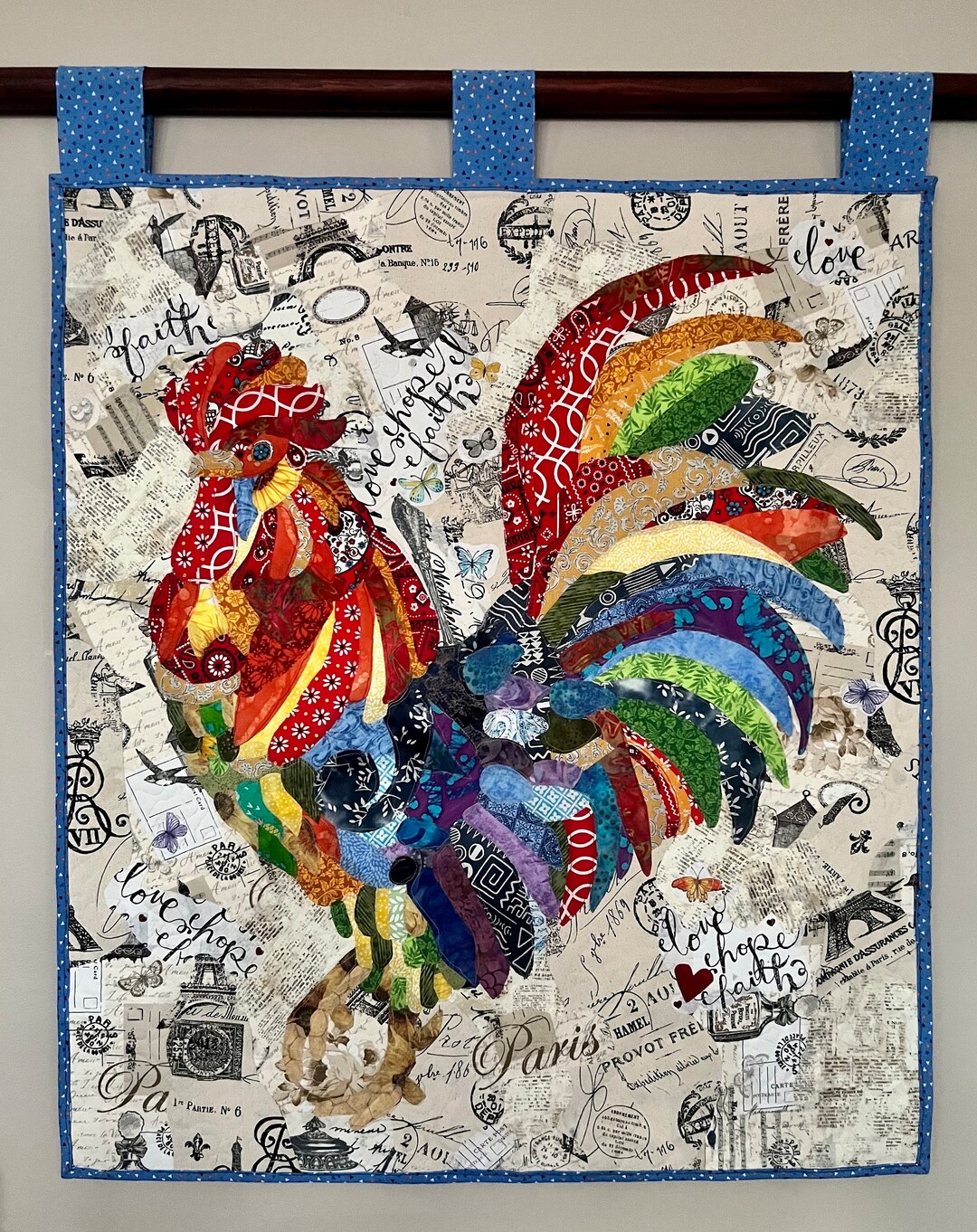 BOHO Chicken / Rooster, Quilted Collage Wall Hanging, Colorful, 37x30 ...