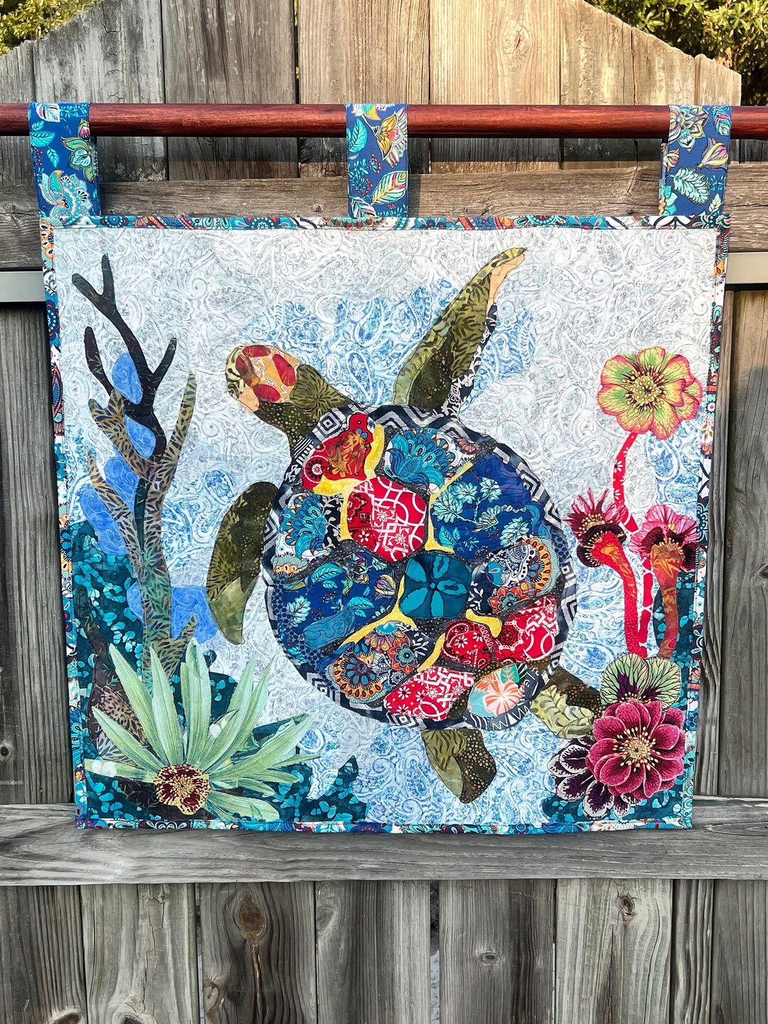 BOHO Sea Turtle, Quilted Collage Wall Hanging, Colorful, 28x30 Inches ...
