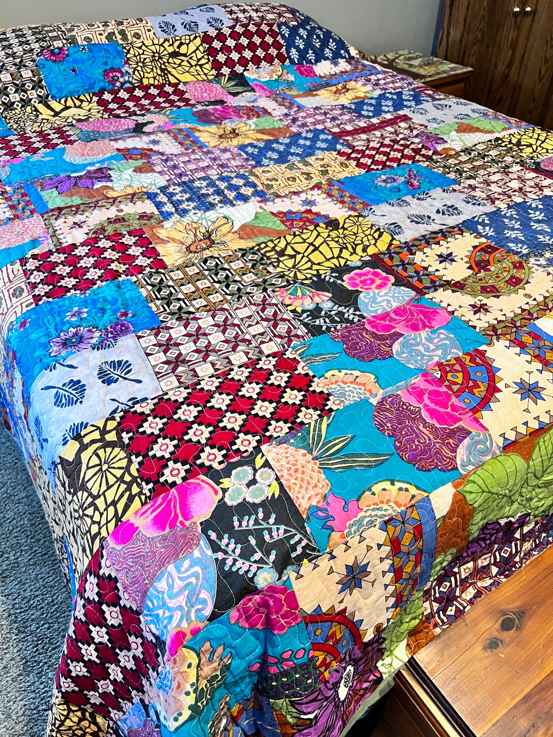 Handmade, Reversible, Patchwork Quilt, Colorful, Size King/queen 110 X ...