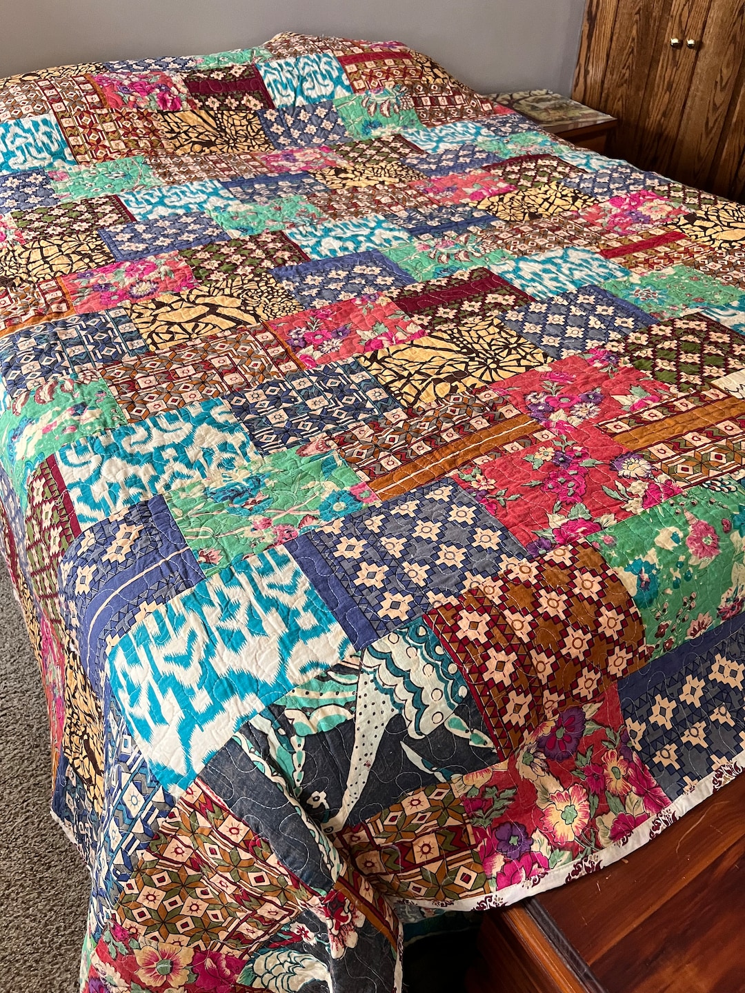 Handmade, Reversible, Patchwork Quilt, Colorful, Size King/queen 110 X ...