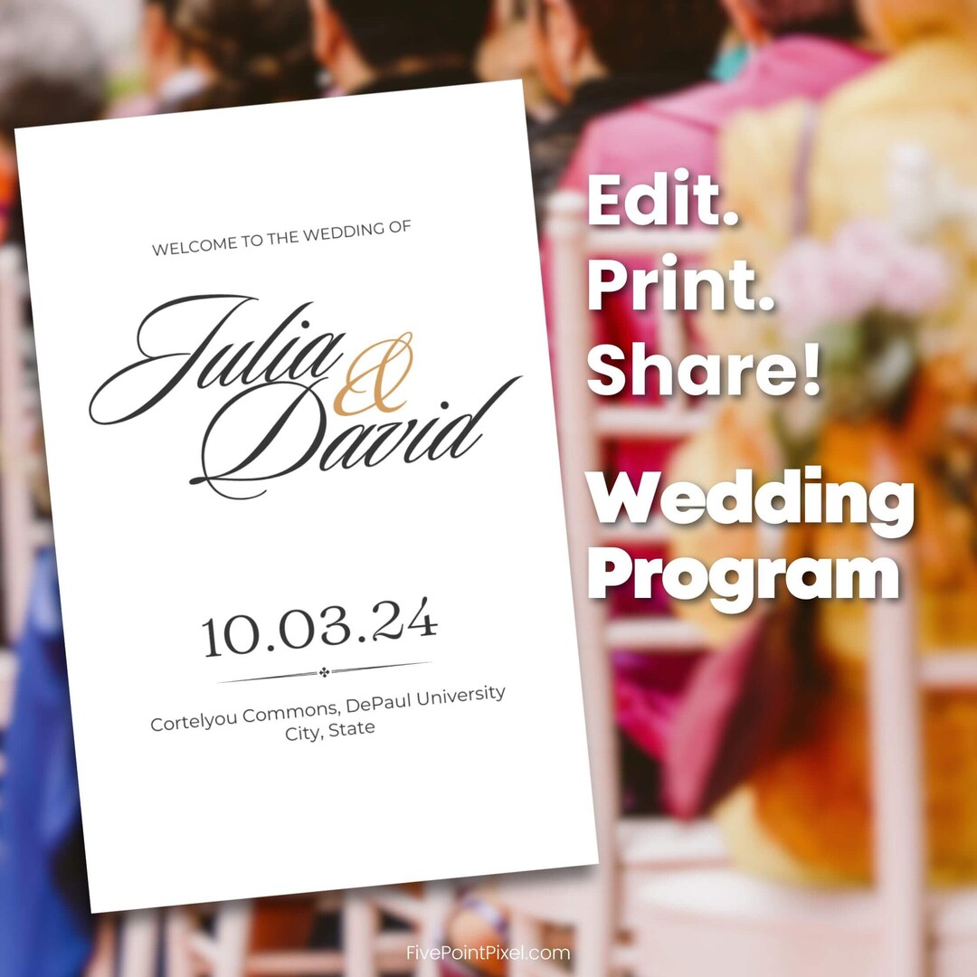 Editable Wedding Program Template With Script Font, DIY and Printable ...