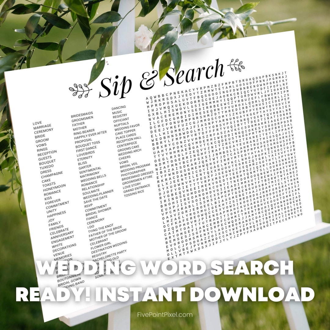 Large Wedding Word Search Puzzle, Activity for Receptions, Bridal ...