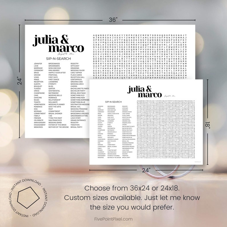 Personalized and Custom Word Search Puzzle, Activity for Weddings ...