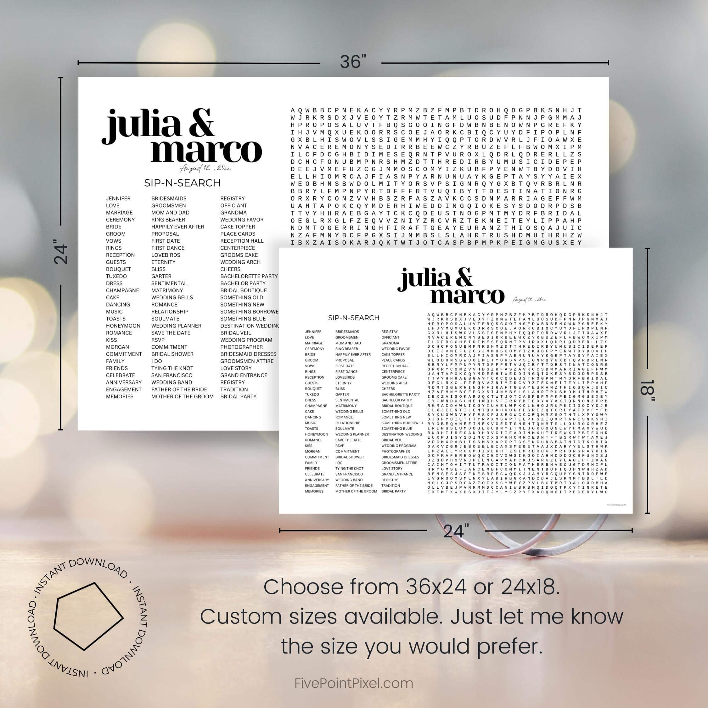 Personalized and Custom Word Search Puzzle, Activity for Weddings ...