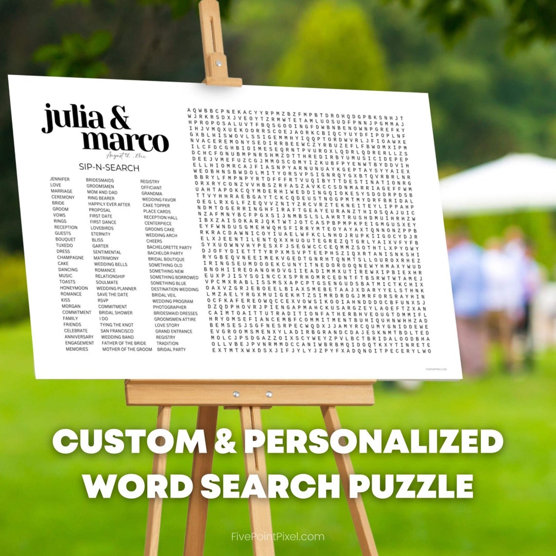 Personalized and Custom Word Search Puzzle, Activity for Weddings ...