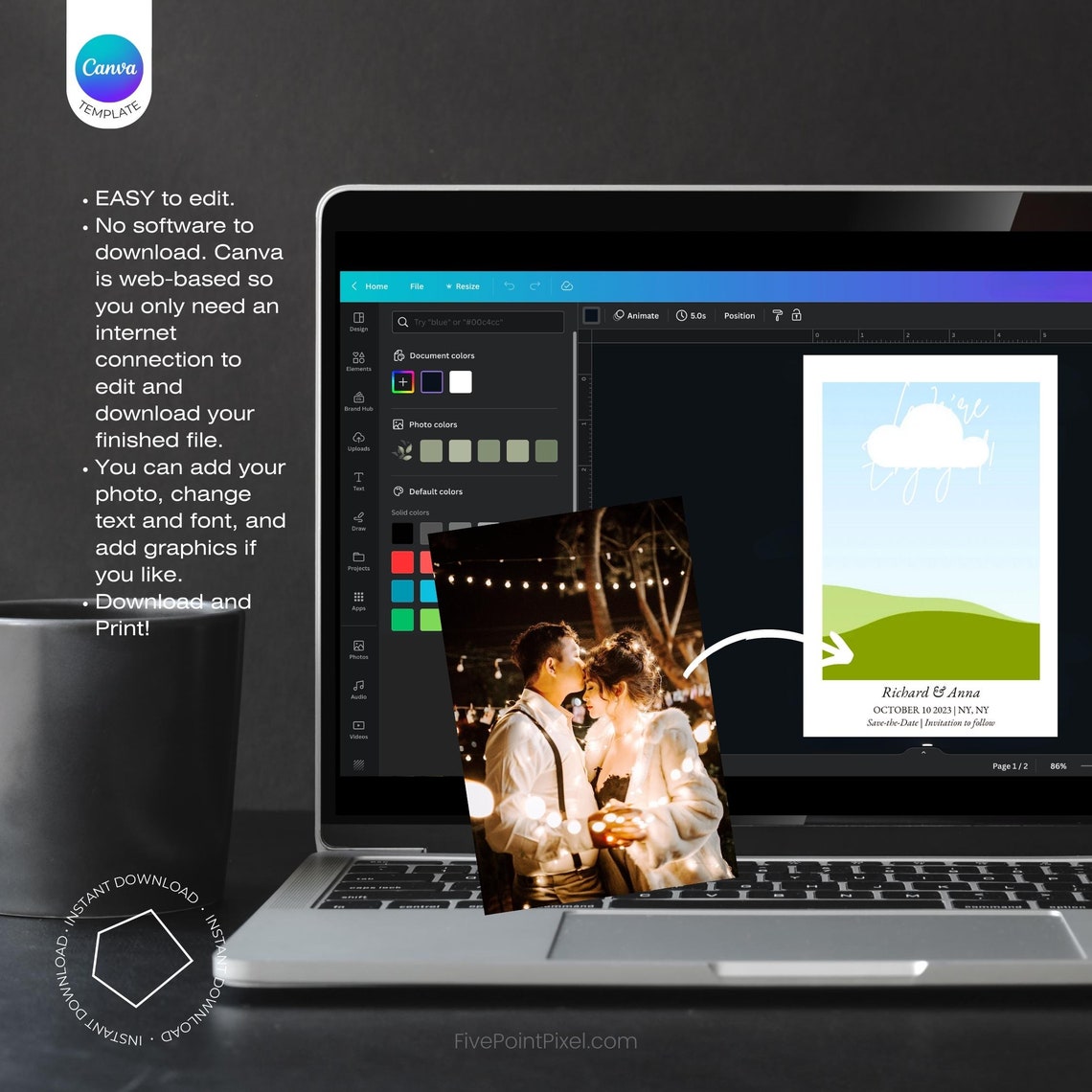 Save the Date Card Template, Printable DIY Canva Template, Fully ...
