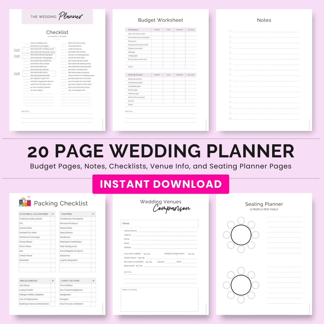 Easy Wedding Planner, Printable Wedding Planner Pages, Seating Chart ...