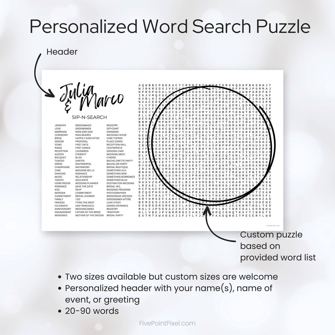 Personalized and Custom Word Search Puzzle, Activity for Weddings ...