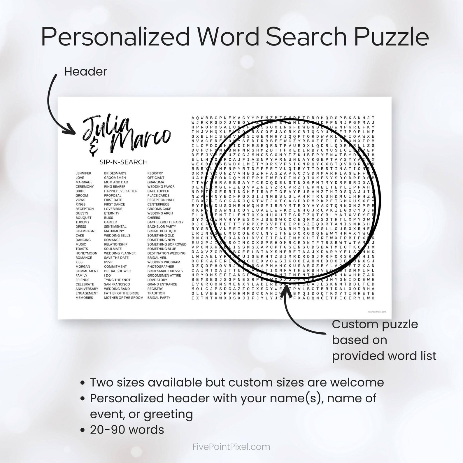 Personalized and Custom Word Search Puzzle, Activity for Weddings ...