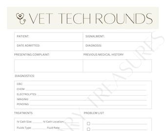 Vet Tech Assistant Patient Rounds Form ER ICU Veterinary Hospital ...
