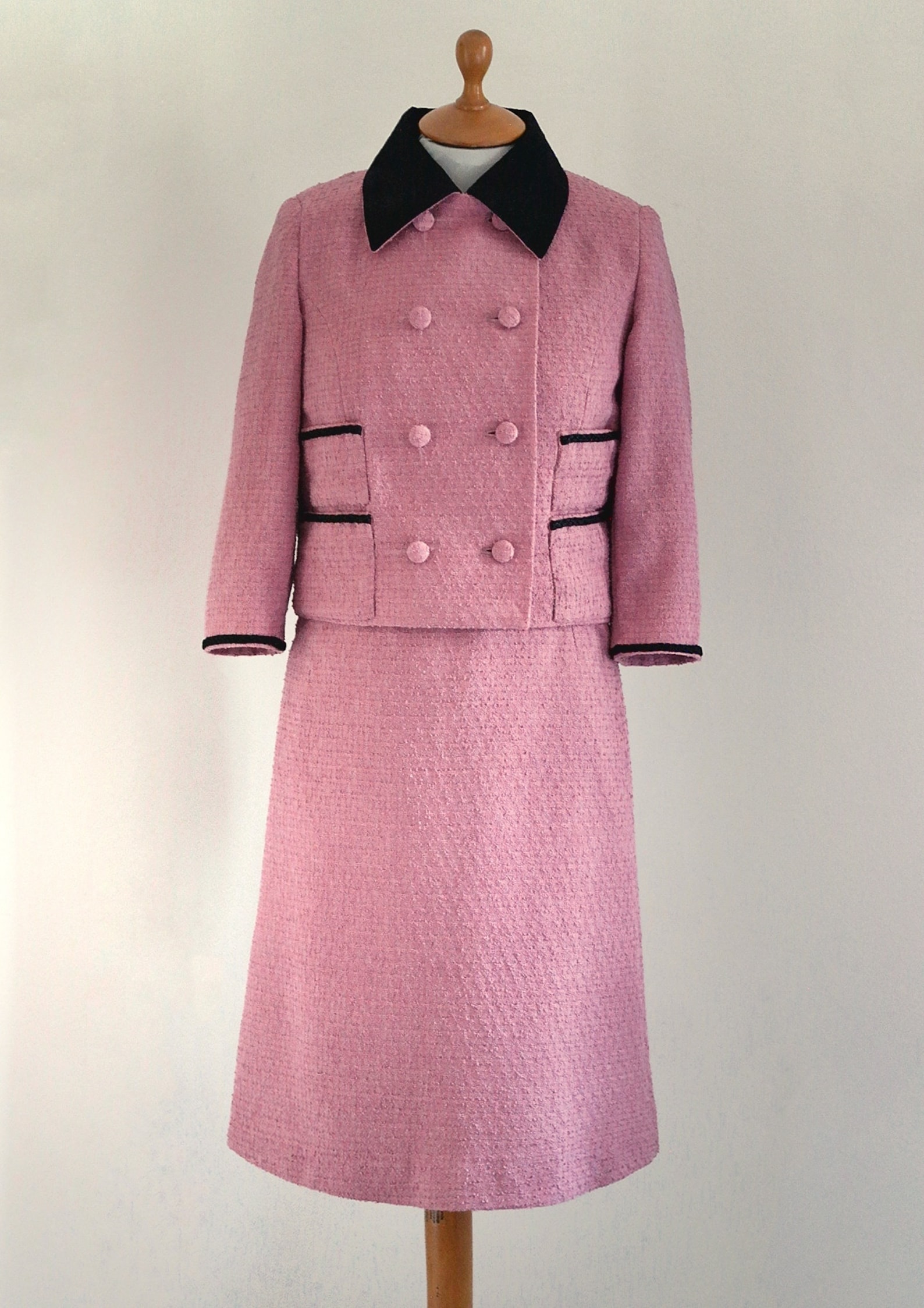 60s Inspired Couture Chic Pink / White Tweed Set - Wool Tweed & Pure ...