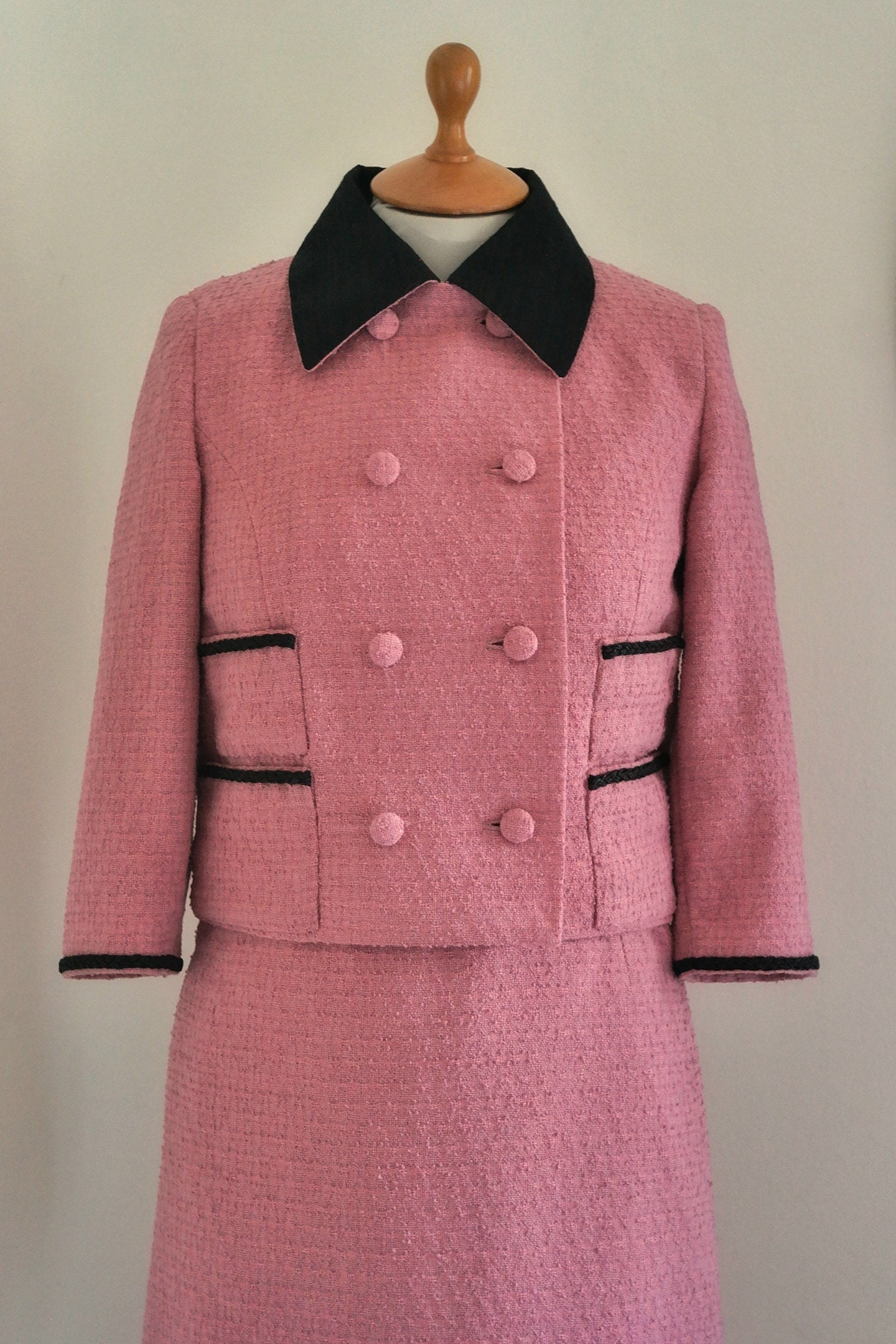 60s Inspired Couture Chic Pink / White Tweed Set Wool Tweed - Etsy