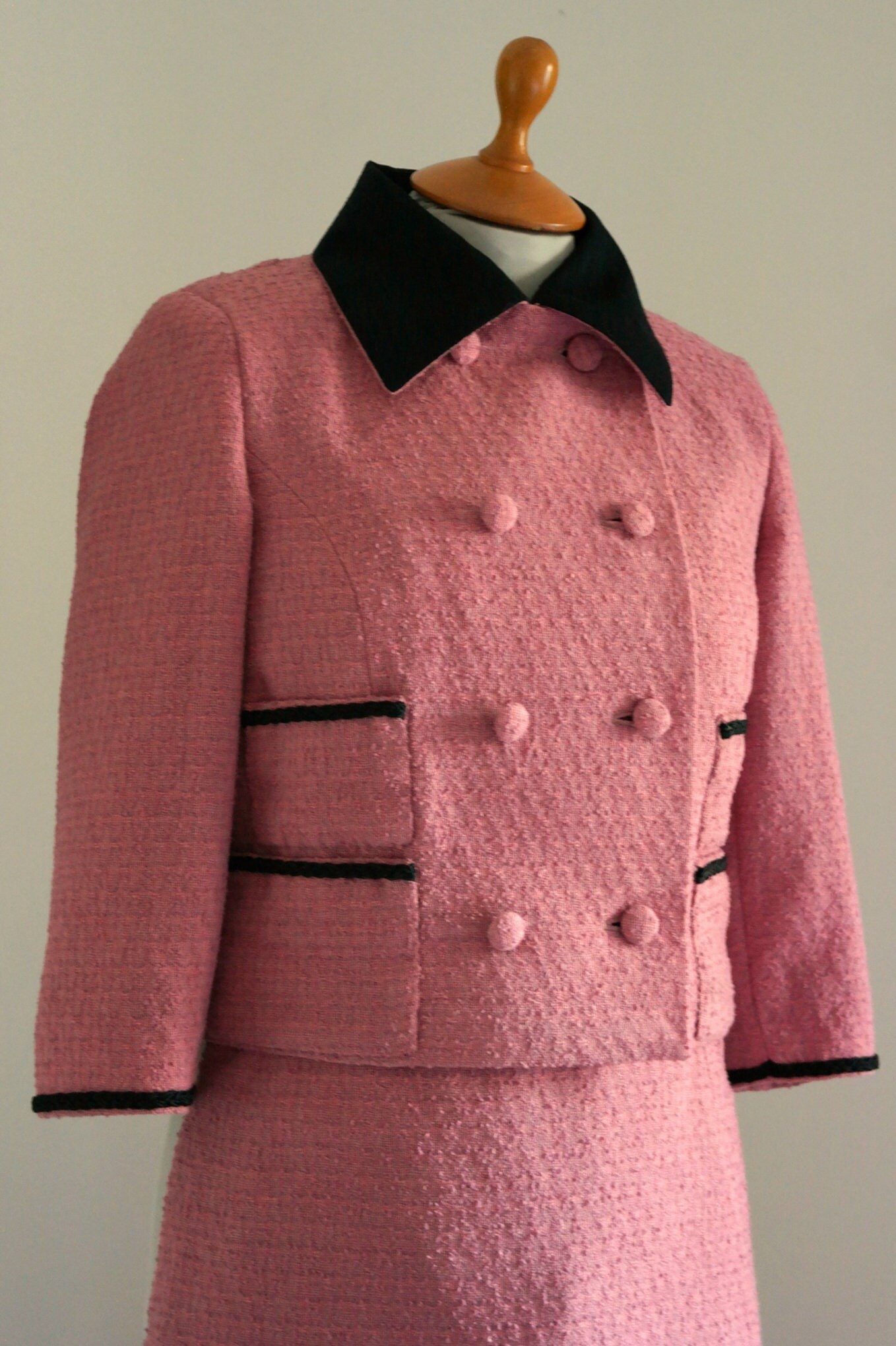 60s Inspired Couture Chic Pink / White Tweed Set Wool Tweed - Etsy