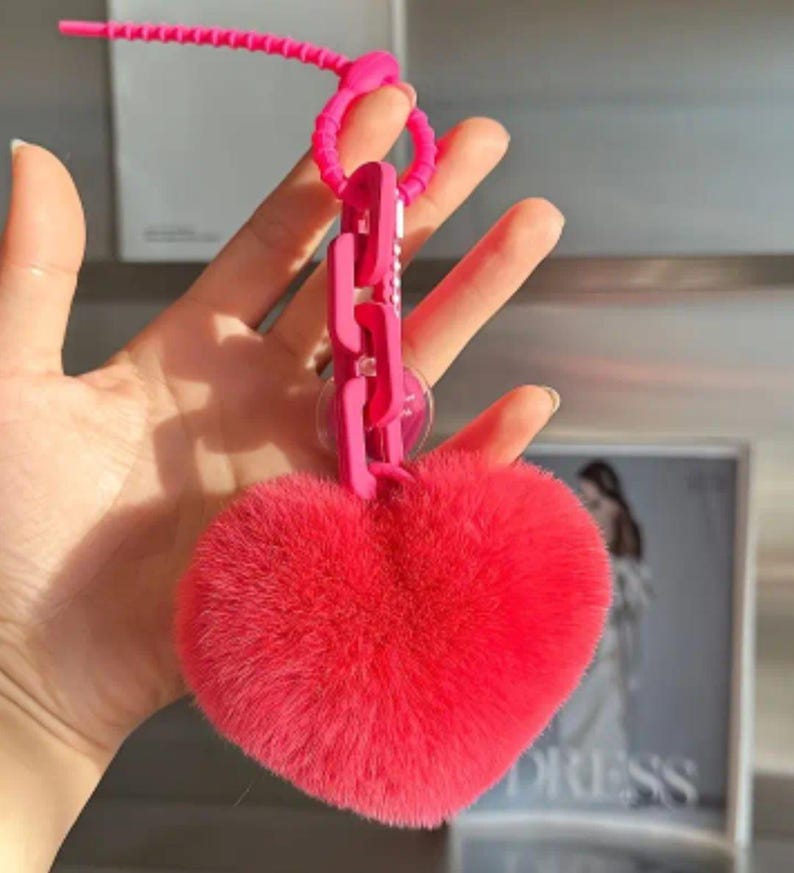 Faux Fur Puffer Link Heart Bag Charm | Bold Fashion Keyring Purse ...