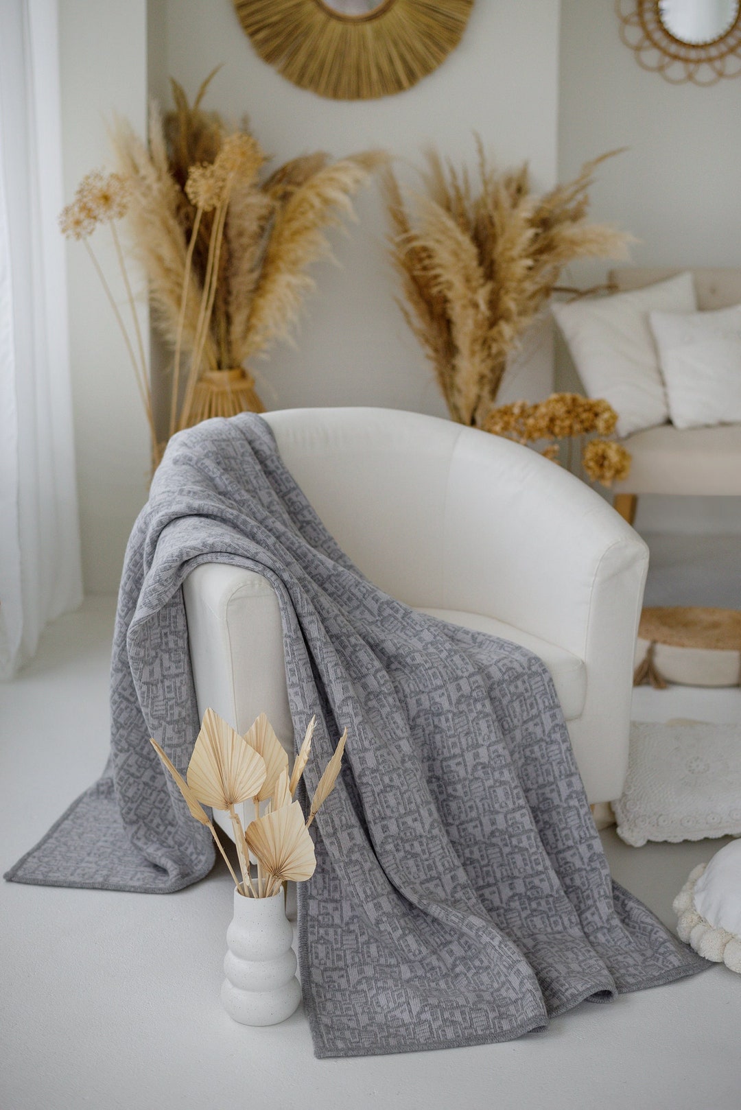 Multiple Colours Natural Grey Wool Blanket 140x230cm, Double-sided ...