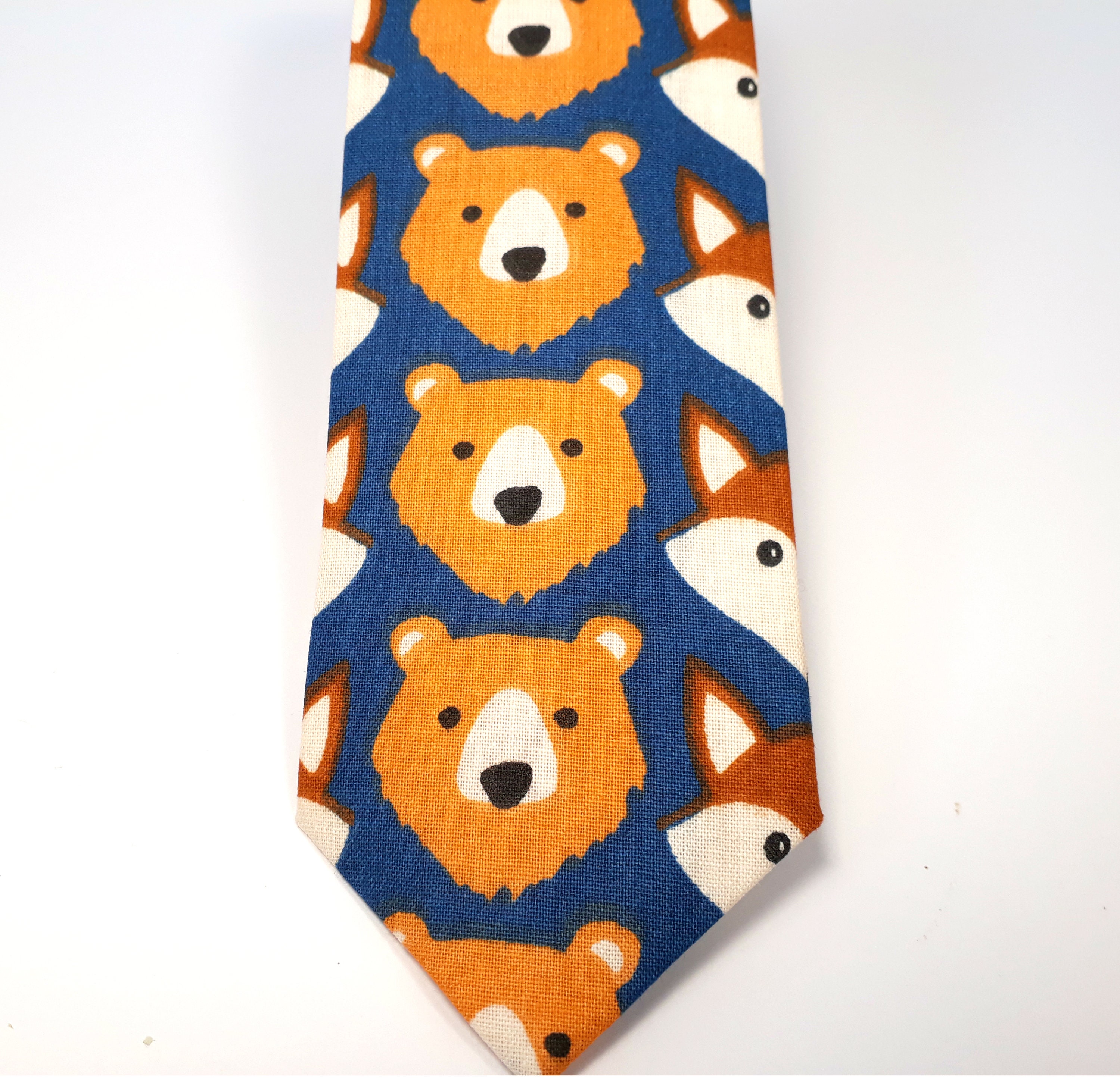 Blue Necktie Animal Print Bear Skinny Tie / Mens Necktie / Teddy Bear ...