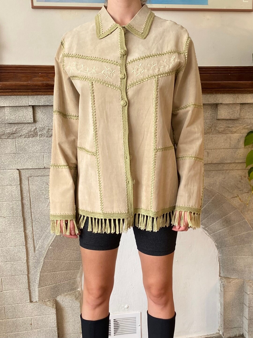 Tan Suede Crochet Embroidered Fringe Jacket - Etsy
