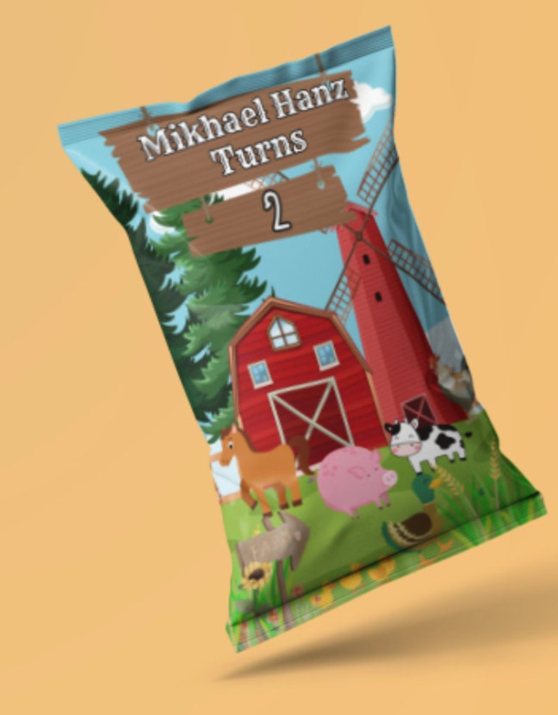 Farm Themed Chip Bags Red Farm Barnyard Barn Country Animals Editable ...