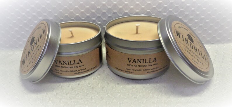 Warm Vanilla Scented Soy Candle in 6oz & 8oz Tins Candle Tin ...