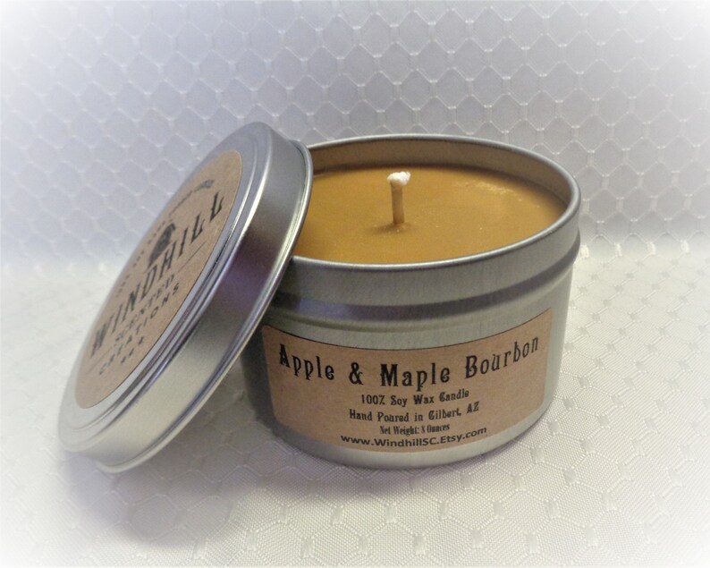 Apple & Maple Bourbon Scented Soy Candle Available in 6oz and 8 Oz Tins Aromatherapy Candles ...