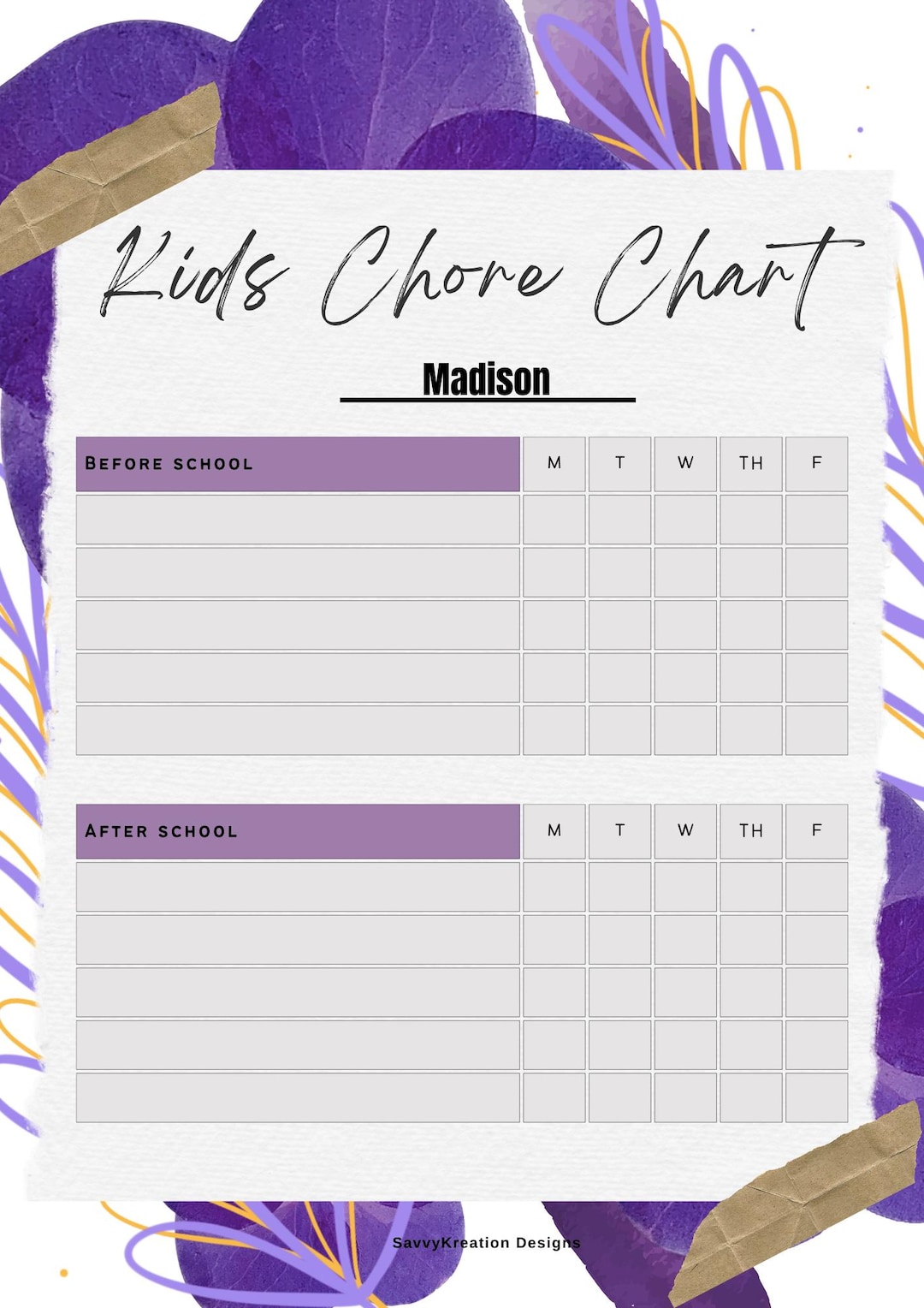Weekly to Do Chore Chart PDF L Editable Checklist Routine L for Kids ...