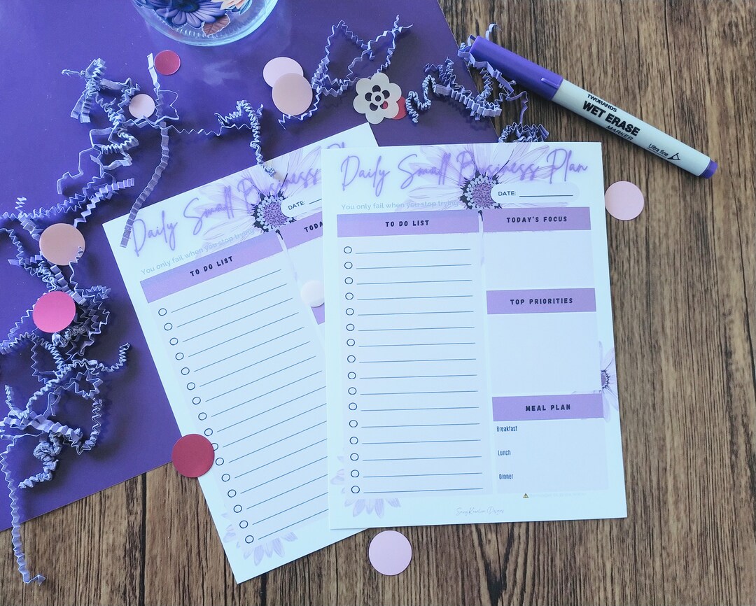 Small Business Daily Planner L REUSABLE L Purple Flower Daily L to Do ...