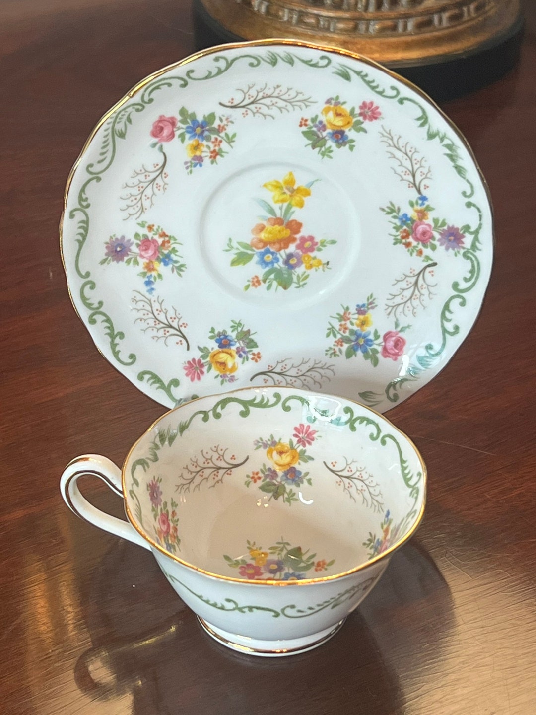 Grosvenor China A1 Tea Cup and Saucer Duo Flowers and Garland MINT - Etsy