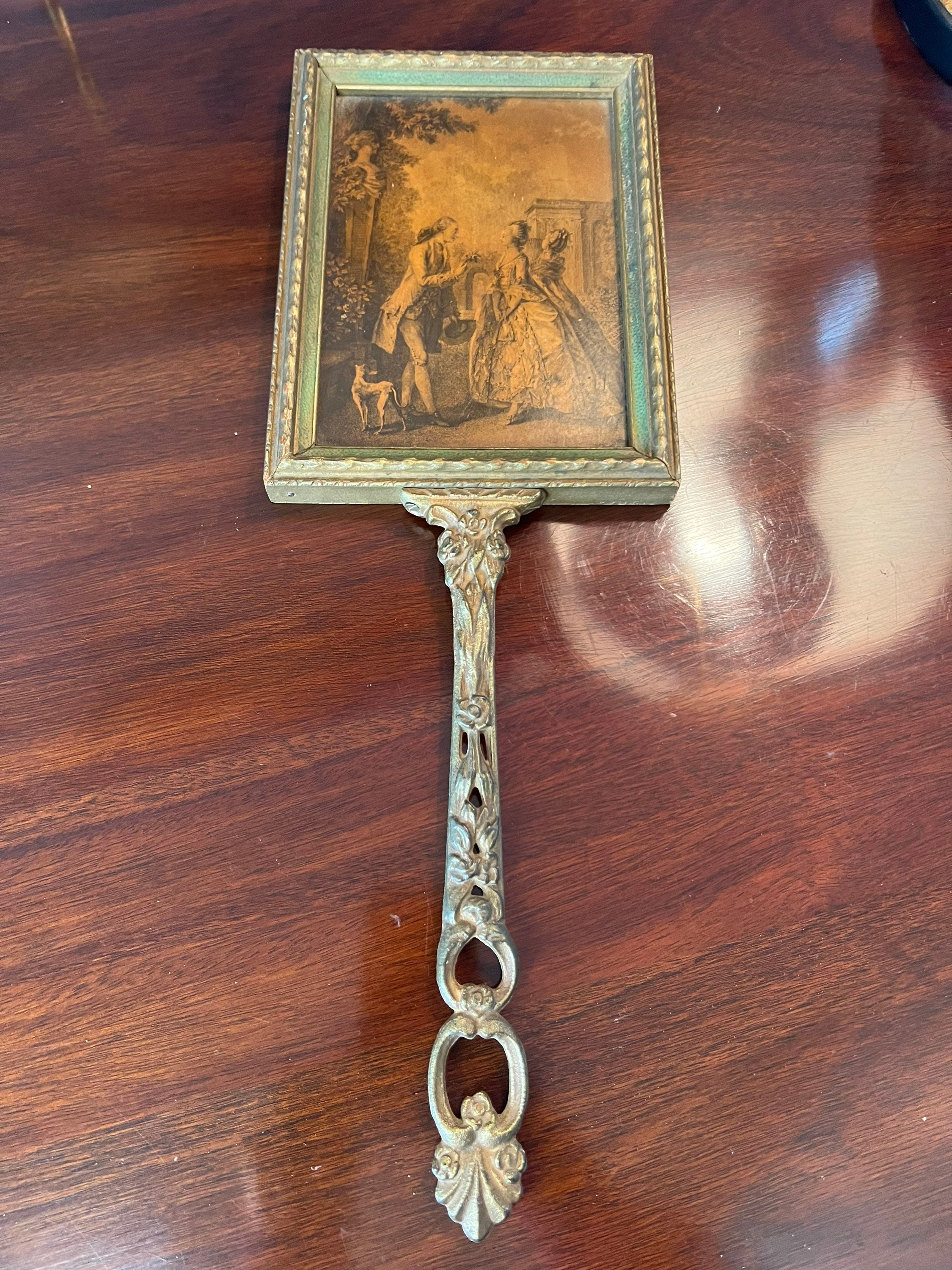 Antique Late 1800's Victorian Hand Held Mirror With Framed Picture of ...