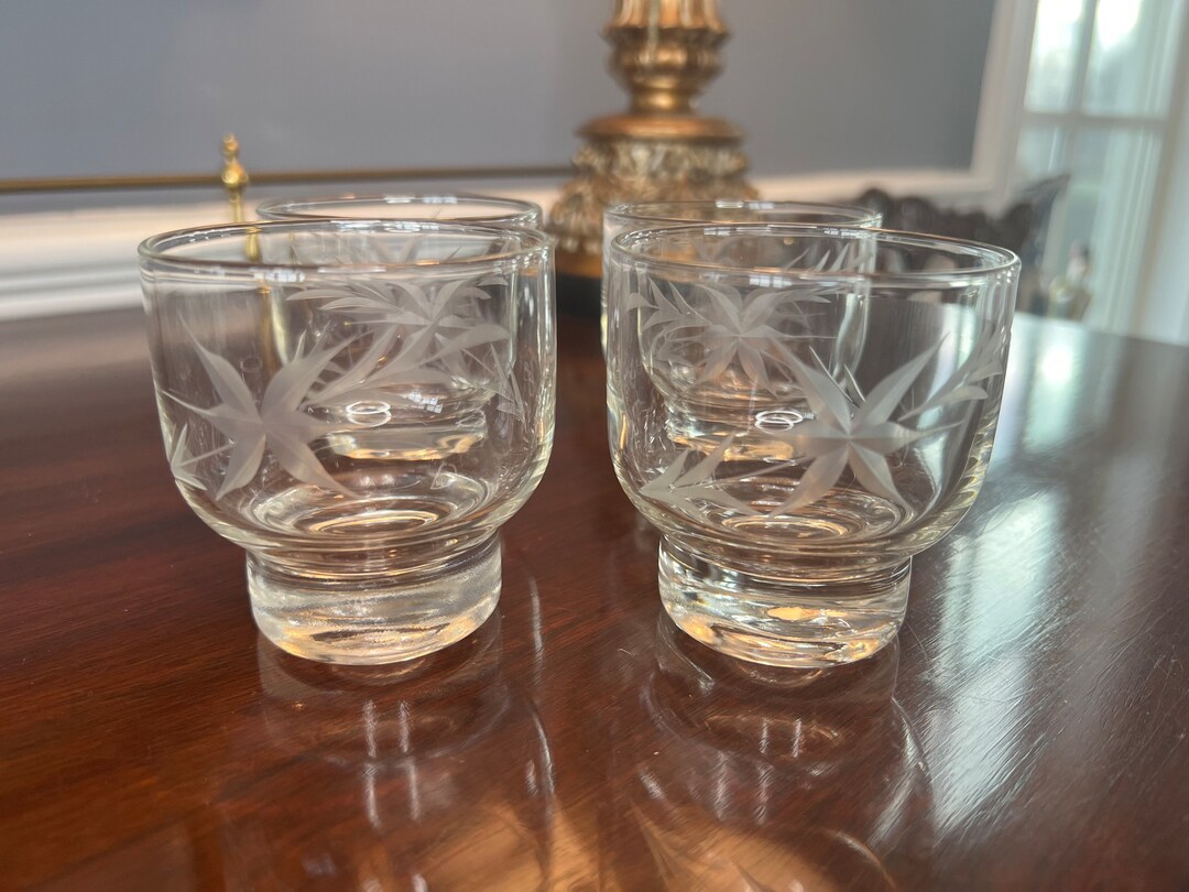 Javit Crystal Etched Starflower Pattern Juice Glasses Vintage MCM Set ...