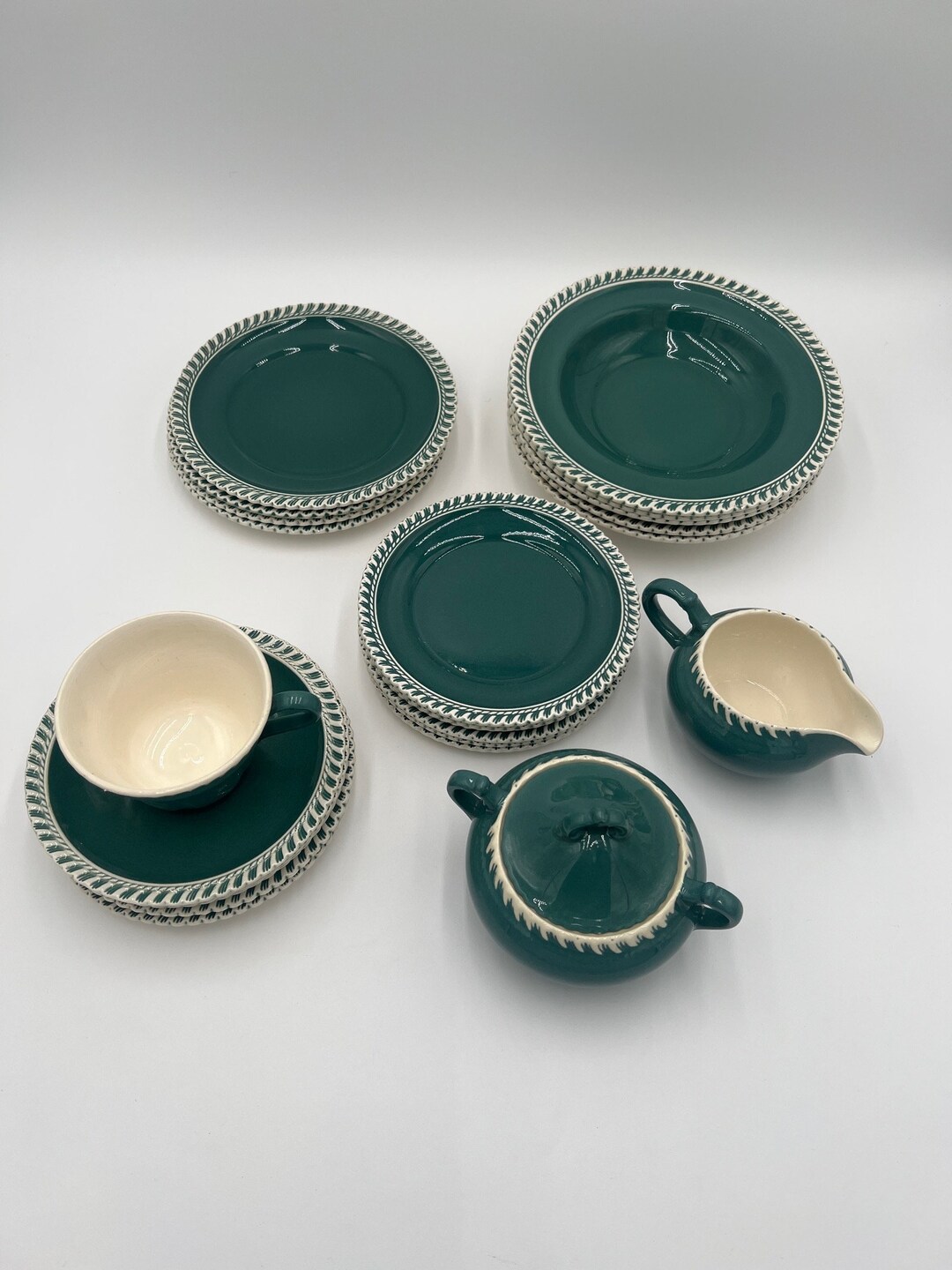 23 Piece Harkerware Corinthian Pate Sur Pate Harker Pottery Teal Green ...