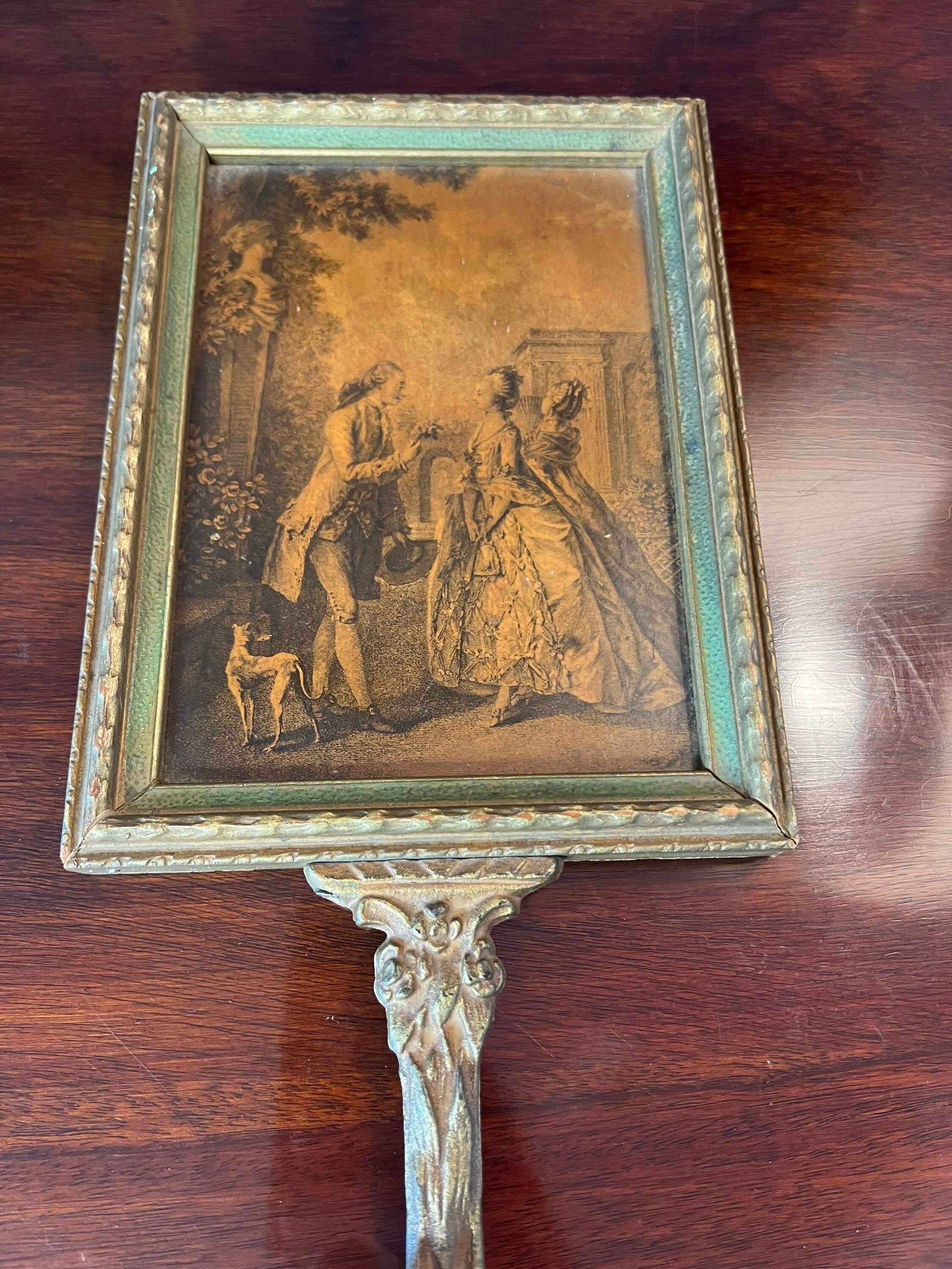 Antique Late 1800's Victorian Hand Held Mirror With Framed Picture of ...