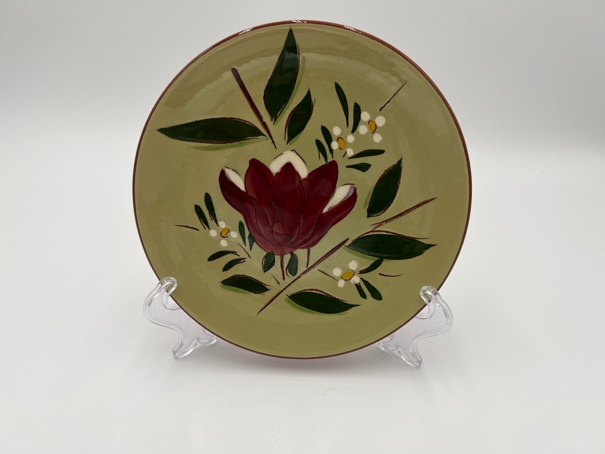 Stangl Magnolia 8 Bread & Butter Plates Hand Painted Maroon Green ...