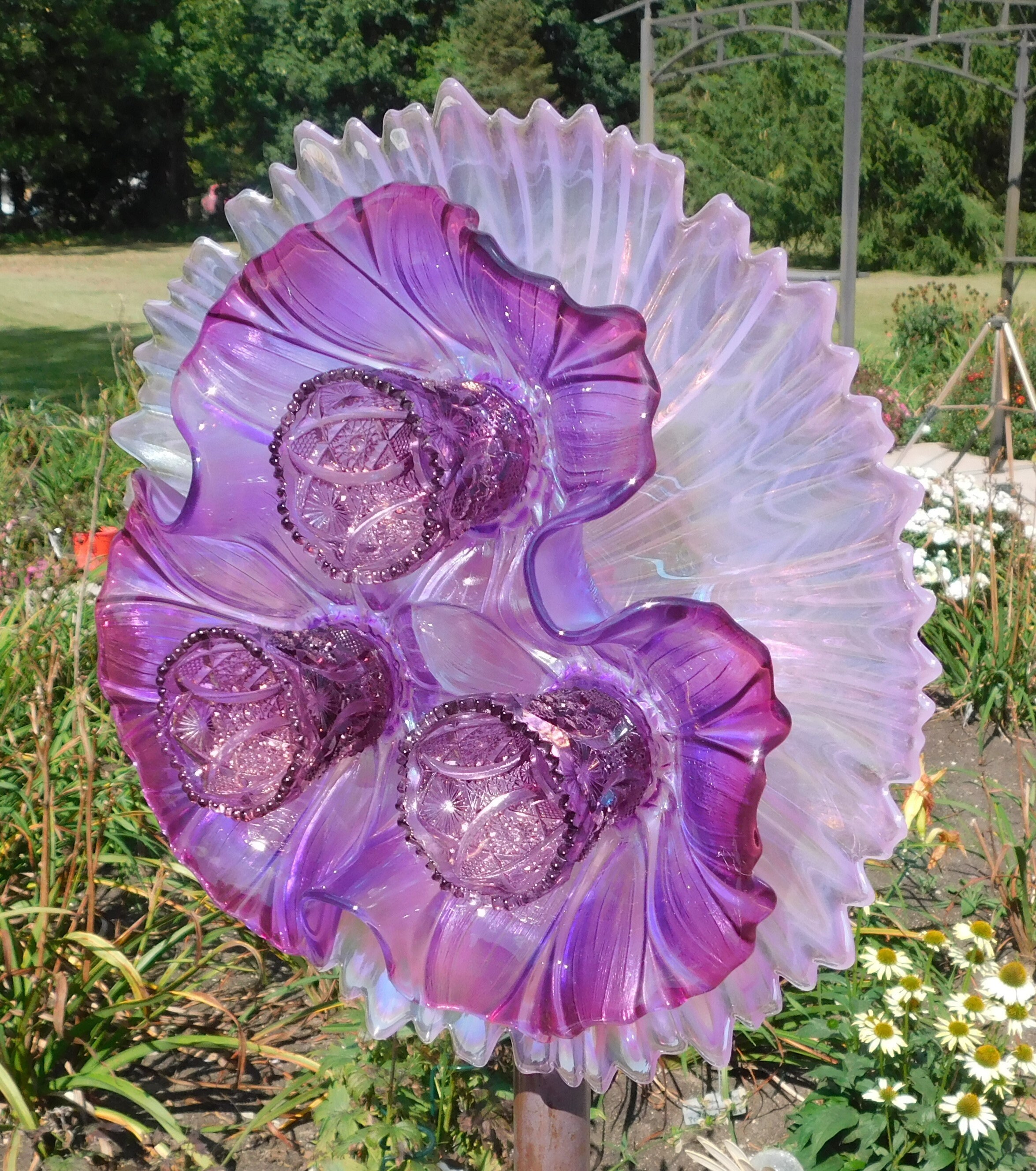 Shades of Purple Glass Flower, Yard Art, Glass Flowers, Outdoor Decor ...