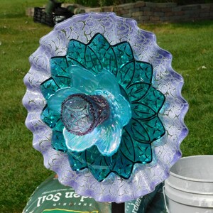 Purple/teal/turquoise Glass Flower, Yard Art, Glass Flowers, Outdoor ...