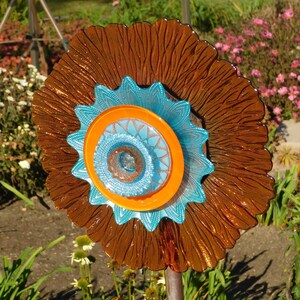 Orange and Turquoise Glass Flower, Yard Art, Glass Flowers, Outdoor ...