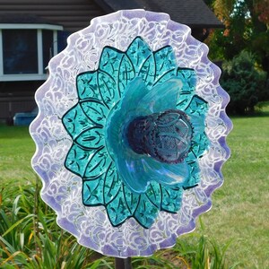 Purple/teal/turquoise Glass Flower, Yard Art, Glass Flowers, Outdoor ...