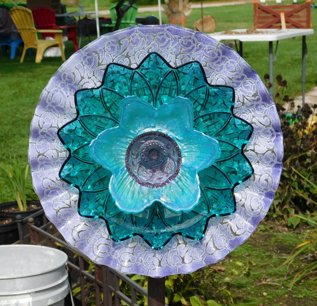 Purple/teal/turquoise Glass Flower, Yard Art, Glass Flowers, Outdoor ...