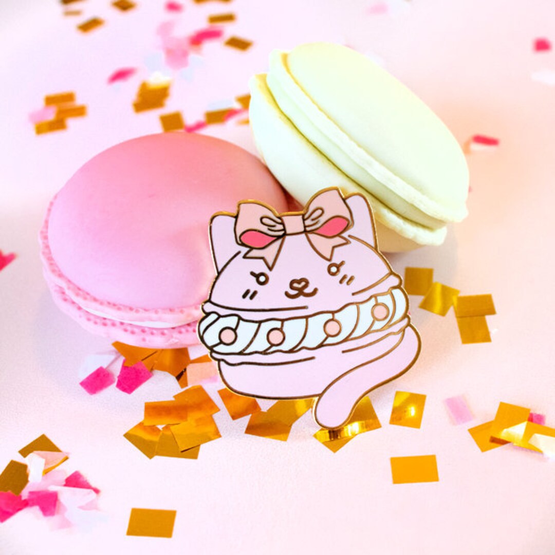 Cat Macaron Sweets Pin | Yummy Kitten Dessert Hard Enamel Pin - Pin ...