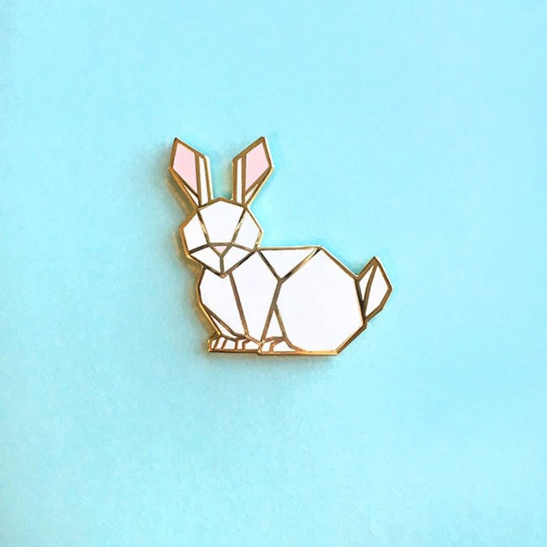 Origami Rabbit Hard Enamel Trading Pin | Forest White Bunny Animal ...