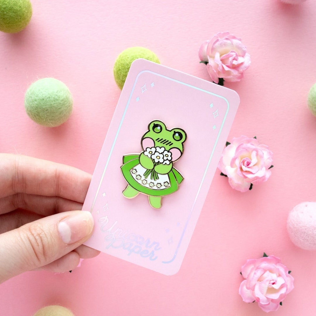 Shy Frog Enamel Pin // Cottagecore Froggy // Frog Pin, Flowers, Cute ...
