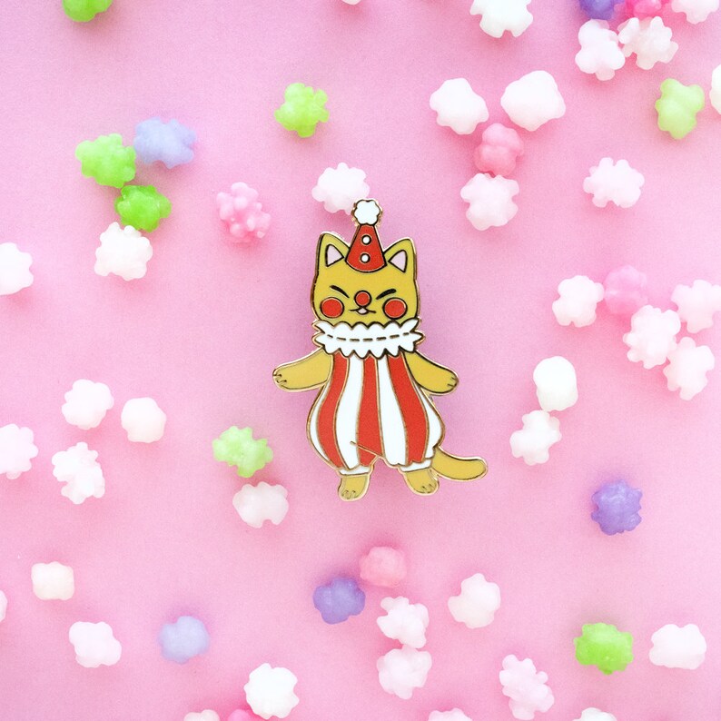 Clown Cat Enamel Pin // Spooky Cute Halloween Kitty Enamel Pin | Etsy