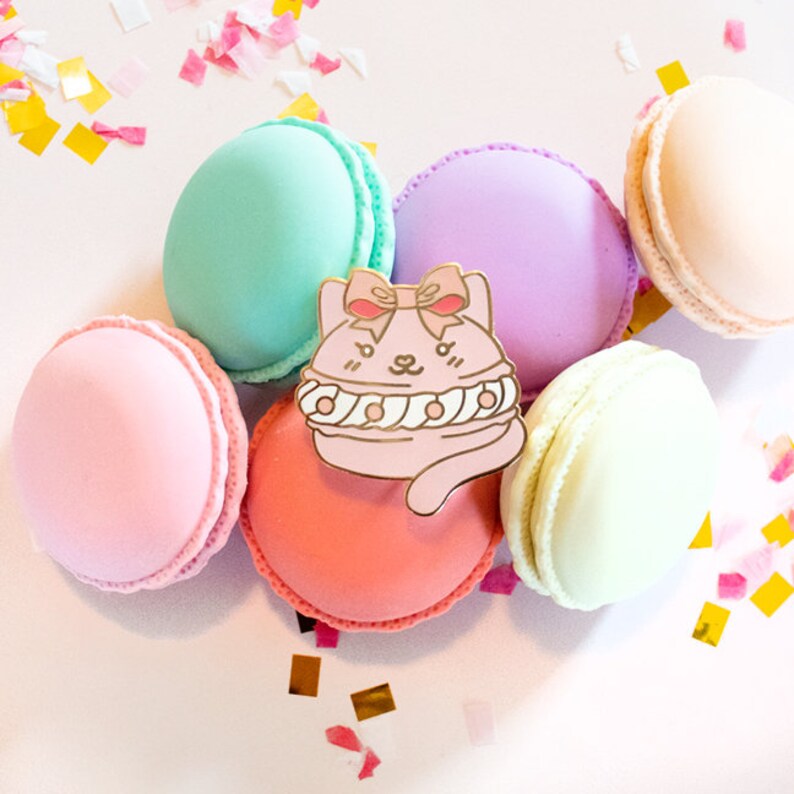 Cat Macaron Sweets Pin | Yummy Kitten Dessert Hard Enamel Pin - Pin ...