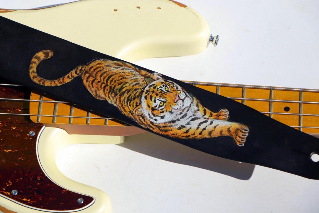 Hand-painted Tiger Guitar Strap: Vegetable-tanned Leather - Etsy